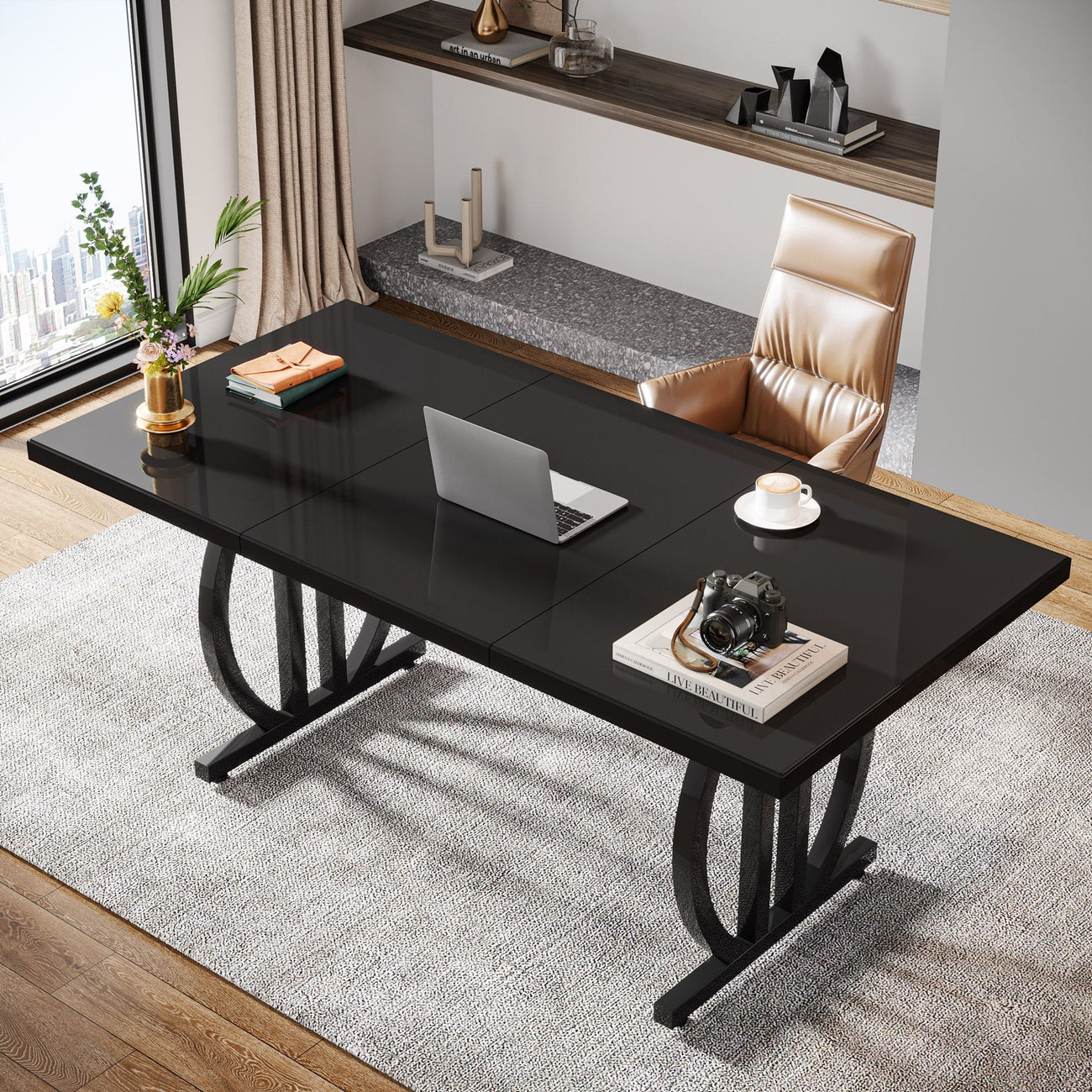 Tribesigns 63" Modern Executive Desk with Metal Geometric Base-TribesignsCA