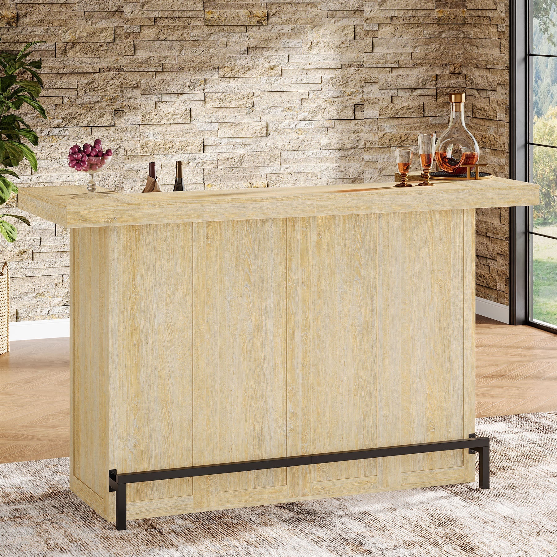 Tribesigns 70.9" Bar Table, Liquor Cabinet with 4-Tier Storage Shelves ...