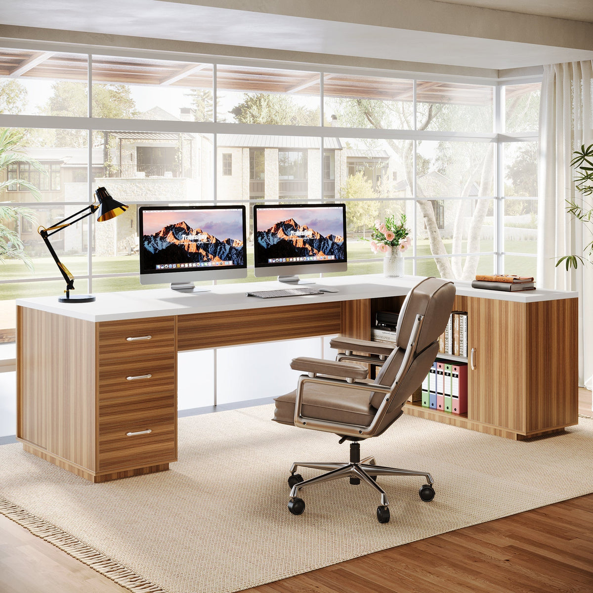 Tribesigns 85.8" Executive Desk, L-Shaped Computer Desk with Drawers ...