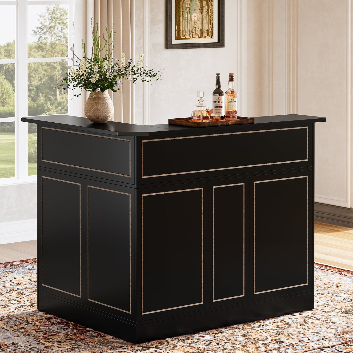 Tribesigns L-Shaped Bar Table, 4-Tier Bar Cabinet Reception Desk ...